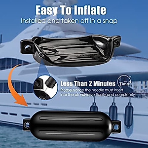 DZ Aimier Boat Fenders for Bumpers 4 Pack,Inflatable Ribbed Marine Boat Fender Come with Ropes Needles and Pump to Inflate,Boat Bumpers for Docking(6.5x23inch)