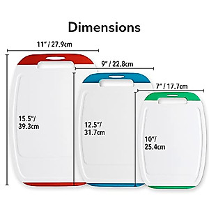 Neoflam Microban Protection Cutting Board 3 Piece Set, Stain & Odor/BPA Free, Reversable Board, Upgraded Larger Juice Groove, Non-Slip EZ Grip Handle, Dishwasher Safe, Multicolor