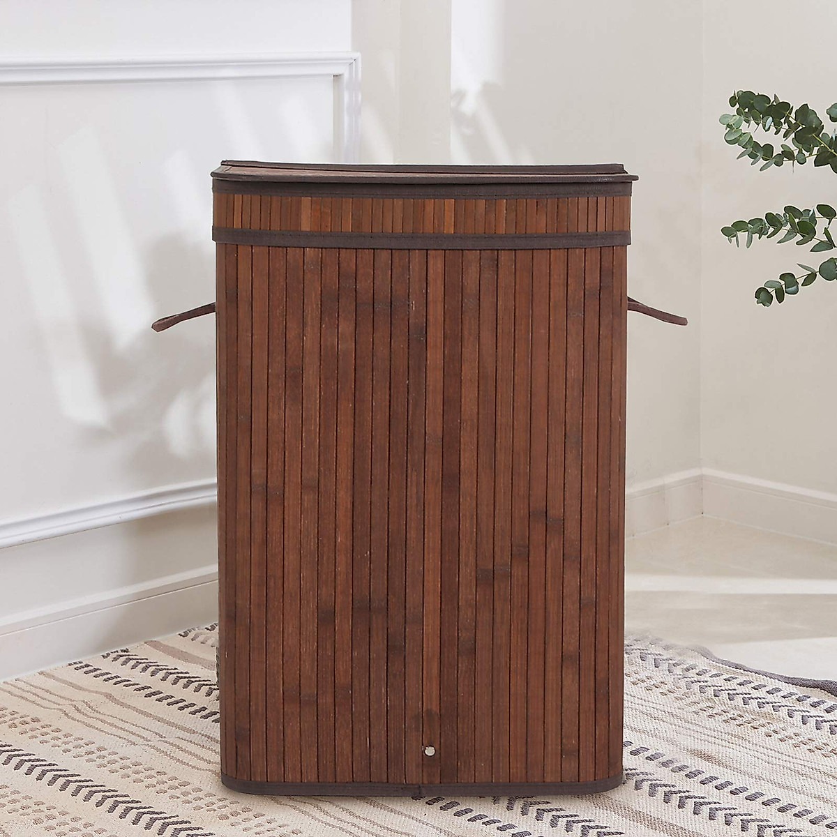 Sophia & William Laundry Hamper with Lid, 72L Bamboo Laundry Basket with Removable Liner, Collapsible Storage Dirty Clothes Basket with Handles for Laundry Bedroom, Dark Brown