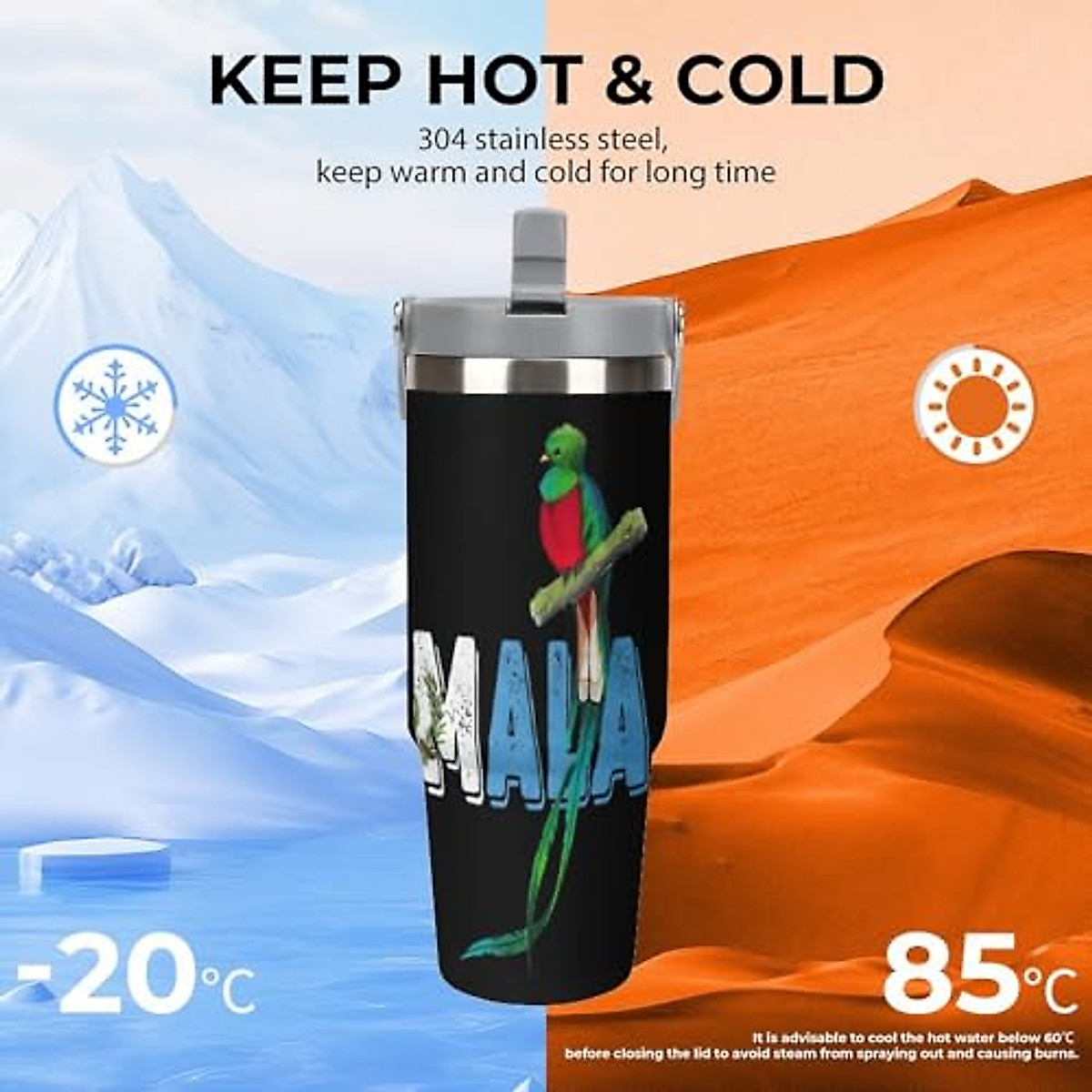Guatemala Flag And Guatemala Quetzal Bird 30 OZ Insulated Tumblers with Handle And Straw Leakproof Vacuum Insulated Stainless Steel Water Bottle for Car Fishing Travel