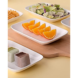 DELLING 8 Inch Rectangular Salad Plates/Appetizer Plates Set, Porcelain Dessert Plates, Small Serving Plates for Salad, Appetizer and More - Microwave, Oven, and Dishwasher Safe - Set of 6, White