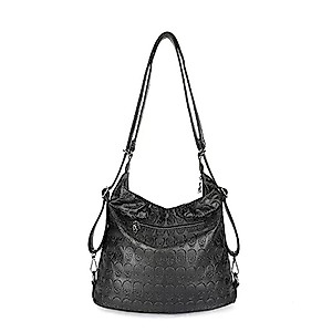 Black Skull Print Handbag Purse for Women Fashion Convertible Backpack Punk Hobo Shoulder Satchel for Christmas