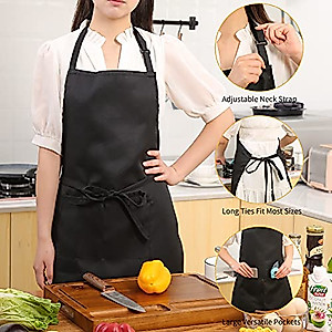 Tosewever 2 Pack Adjustable Bib Apron, Waterdrop Resistant Aprons with 2 Pockets Cooking Kitchen Restaurant Aprons for Women Men Chef, BBQ Drawing Crafting Outdoors (Polyester-Black, 2)