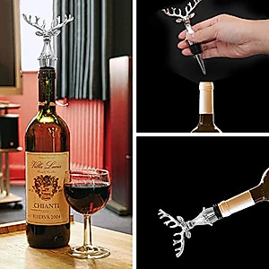 Deer Wine Stoppers ,Food-grade Stainless Steel Wine Stopper with Gift Box,Reusable Wine Corks,Good for Gifts, Bars, Holiday Parties