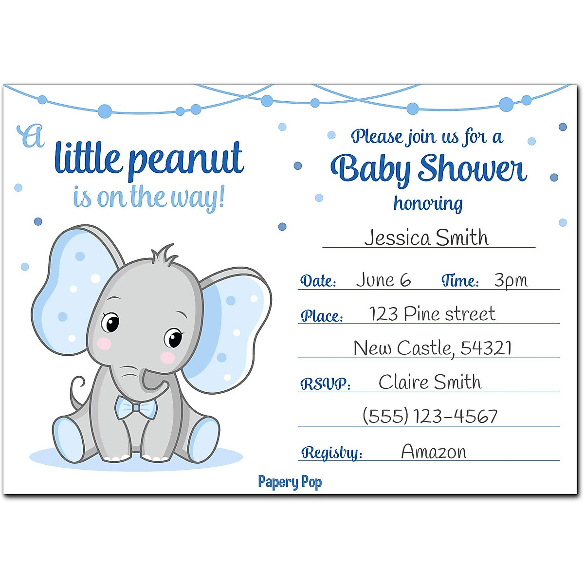 30 Baby Shower Invitations for Boy with Envelopes (30 Pack) - Elephant - Baby Boy Shower Invite Cards - Fits Perfectly with Blue Elephant Baby Shower Decorations and Supplies for Boys