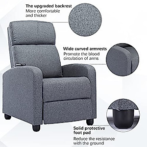ANJ Massage Recliner Chair Fabric Winback Recliner Chairs, Modern Padded Seat Reclining Chair Single Sofa for Living Room, Adjustable Home Theater Seating Office (Light Grey)