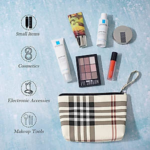 MAANGE Small Makeup Bag for Purse Cosmetic Bags for Women Pu Leather Makeup Pouch Travel Makeup Bag with Handle Make Up Bag for Travelling(Khaki)