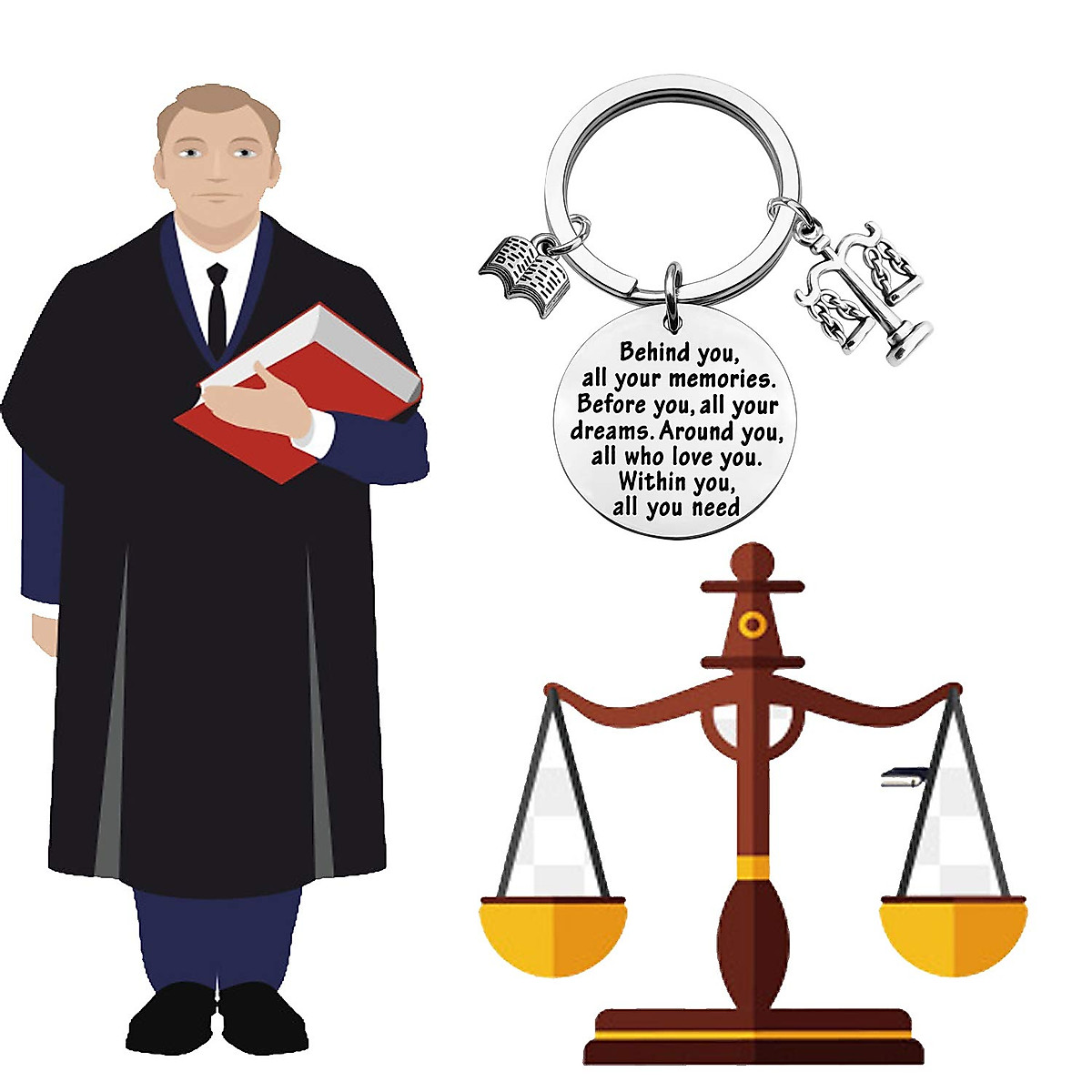 FEELMEM Scales of Justice Lawyer Gifts New Lawyer Gifts Behind You All Your Memories Before You All Your Dreams Keychain Law School Graduation Gift for Attorney Law Students (Lawyer Keychain)
