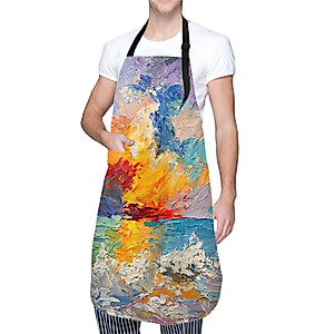 Giwawa Oil Paint Painting Apron - Adjustable Neck & Hidden Centre Pocket - Colorful Rainbow Art Summer Kitchen Apron Colored Artist Smock Chef Garden Baking Cooking Unisex Adult Bib