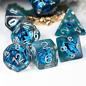 Cusdie 7Pcs/Set Polyhedral Dice Set Translucent Clouds DND Dice Set D&D Dice for Dungeons and Dragons RPG Game (Blue)