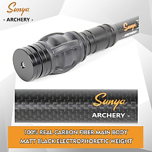 SUNYA Archery Bow Stabilizer for Compound Bow, Carbon Fiber Body Flexible Core with Damping System and Weights, Expedition Pro Series,Fit Bow Wrist Sling (Black Carbon, 10")