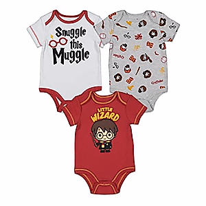Harry Potter Infant Baby Boys 3 Pack Short Sleeve Bodysuits Multicolored 24 Months