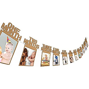 IMETBOX First Birthday Photo Banner Kraft - 1st Birthday Photo Banner from Newborn to 12 Months for 6-7 Inch Photo - Photo Banner for 1st Birthday Girl, Boy, No Pre-strung, 8.9*5.3 Inch
