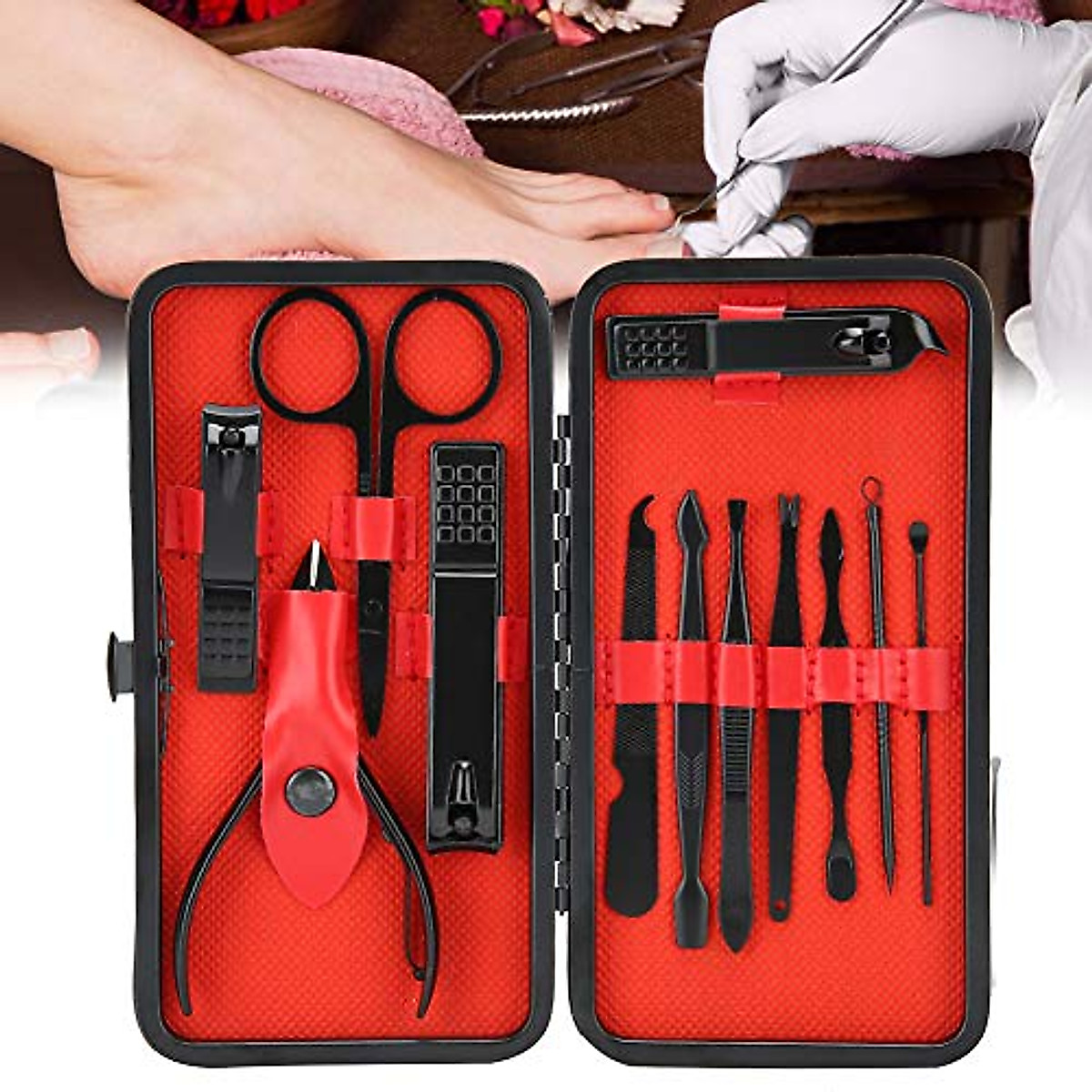12pcs Manicure Set, Stainless Steel High Hardness Good Toughness Mens Grooming Kit, Easy to Carry Wear Resistance Pedicure Kit, for Nail File Polish