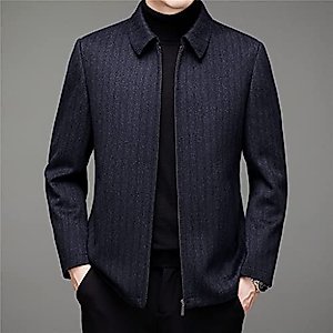 GPPZM Men's Coat Autumn and Winter Casual Lapel Wool Coat Men Sim Stripe Zip Coat Menswear (Color : Black, Size : 175 Code)