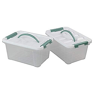 Gloreen 6 Quart Clear Storage Bins with Lid and Green Handle, Multipurpose Stackable Plastic Storage Latches Box/Containers, Set of 2