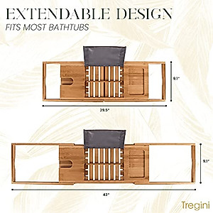 Luxury Bathtub Tray Caddy - Adjustable Bamboo Wood Bath Caddy with Extendable Book, iPad or Kindle Reading Rack - Wine Glass Holder - Cellphone or Tablet Slot