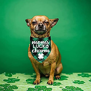 JOTFA St. Patrick’s Day Dog Bandanas, Plaid Dog Puppy St. Patrick’s Day Bandana Scarf for Small Medium Large Dogs Pets (Mom’s Lucky Charm & Kiss Me I’m Irish)