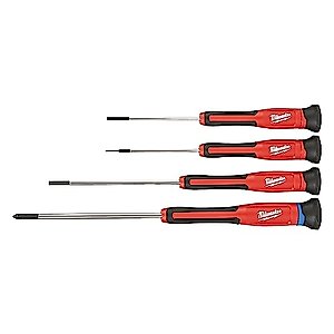 Milwaukee 48-22-2604 4-Piece Precision Screwdriver Set with 360 Degree Rotating Back Caps and Color Coded Identification Markings