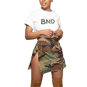 LETSVDO Women's Army Fatigue Cargo Skirts Short Green Y2K Military High Waist Split Bodycon Elastic Dresses 2023