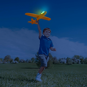 2 Pack LED Light Airplane,17.5" Large Throwing 2 Flight Mode Glider Plane,Flying Toy for Kids,Gifts for 3 4 5 6 7 8 9 Years Old Boy,Outdoor Sport Toys Birthday Party Favors Foam Airplane