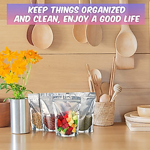 Ctosree 200 Pcs Stand Up Pouch Bags, Sealable Heavy Duty Clear Front with Aluminum Foil Back, Plastic Zipper Food Coffee Candy Storage, Reclosable Bags and Heat Sealable Food Storage (6" x 9")