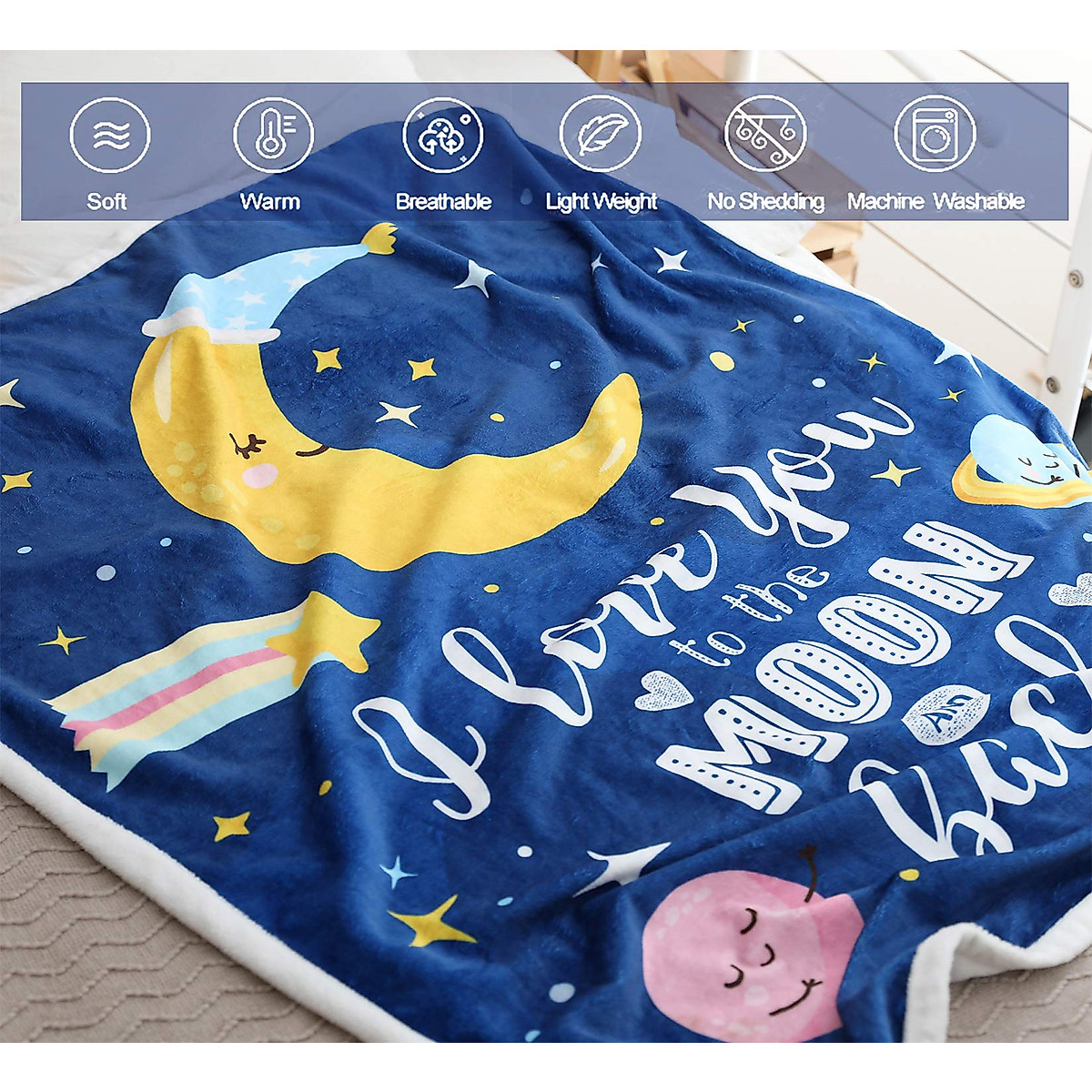 Moon Throw Blanket, I Love You to The Moon and Back Blanket Cute Cartoon Celestial Stars Throw Blanket Super Soft Gifts Throw for Kids and Adults (47" x 60")