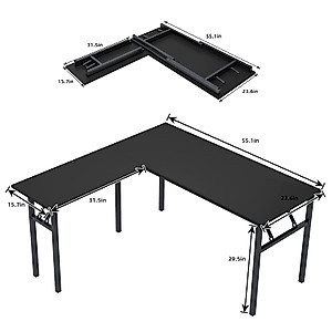 DlandHome Reversible L-Shaped Desk Large Corner Desk Folding Table Computer Desk Home Office Table Computer Workstation, Brown Black, ND11