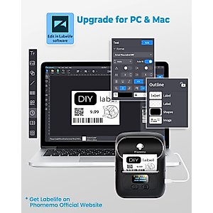 Phomemo M110 Label Printer - Bluetooth No Ink Printer, Mini Portable Barcode Label Printer for Retail, Address, Barcode, Home, for PC/Mac, iOS/Android, with 3pack Most Used Labels, Ebony Black