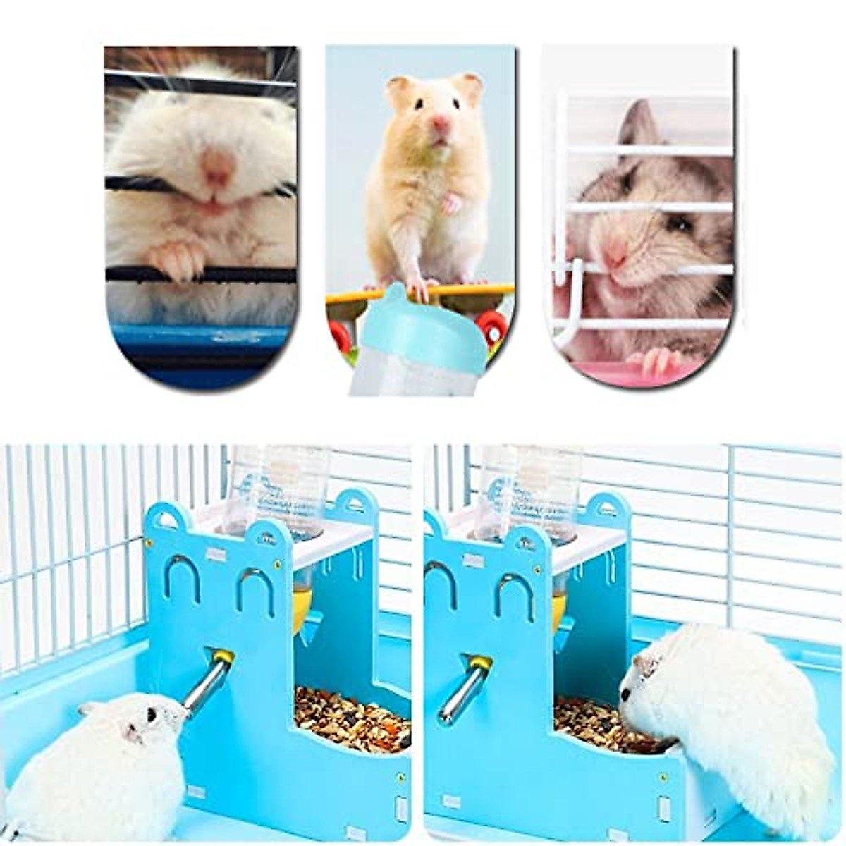 Restokki Hamster Automatic Feeder Dispenser Two-in-One Hanging Automatic Drinking Water for Bunny Chinchilla Hedgehog Squirrel,Small Pet