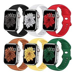 (6 Pack) Sport Band Compatible with Apple Watch Bands 38mm 40mm 41mm 42mm 44mm 45mm 49mm Silicone iWatch Band Ultra 2/Ultra SE Series 9 8 7 6 5 4 3 2 1 Women Men (38mm/40mm/41mm S/M, Red/White/Emerald Green/Sunglow/Brown/Black)