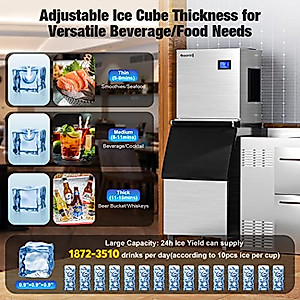 Coolski Commercial Ice Maker Machine 450Lb/24H, 22'' Wide Ice Machine with 300Lb Large Storage Bin, Clear Ice Cube Air Cooled Stainless Steel Ice Maker for Bar/Cafe/Restaurant/Business