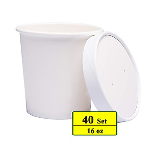 Belinlen 40 Count (16 oz) One - Pint Frozen Dessert Containers with Lids Ice Cream Cups with Lids