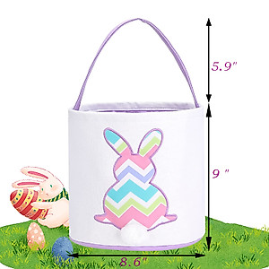 Easter Baskets for Kids 2 Packs Easter Egg Hunt Baskets for Boys and Girls Easter Bunny Candy Storage Gift Basket Easter Day Decorations (Stripe Multi+Blue)