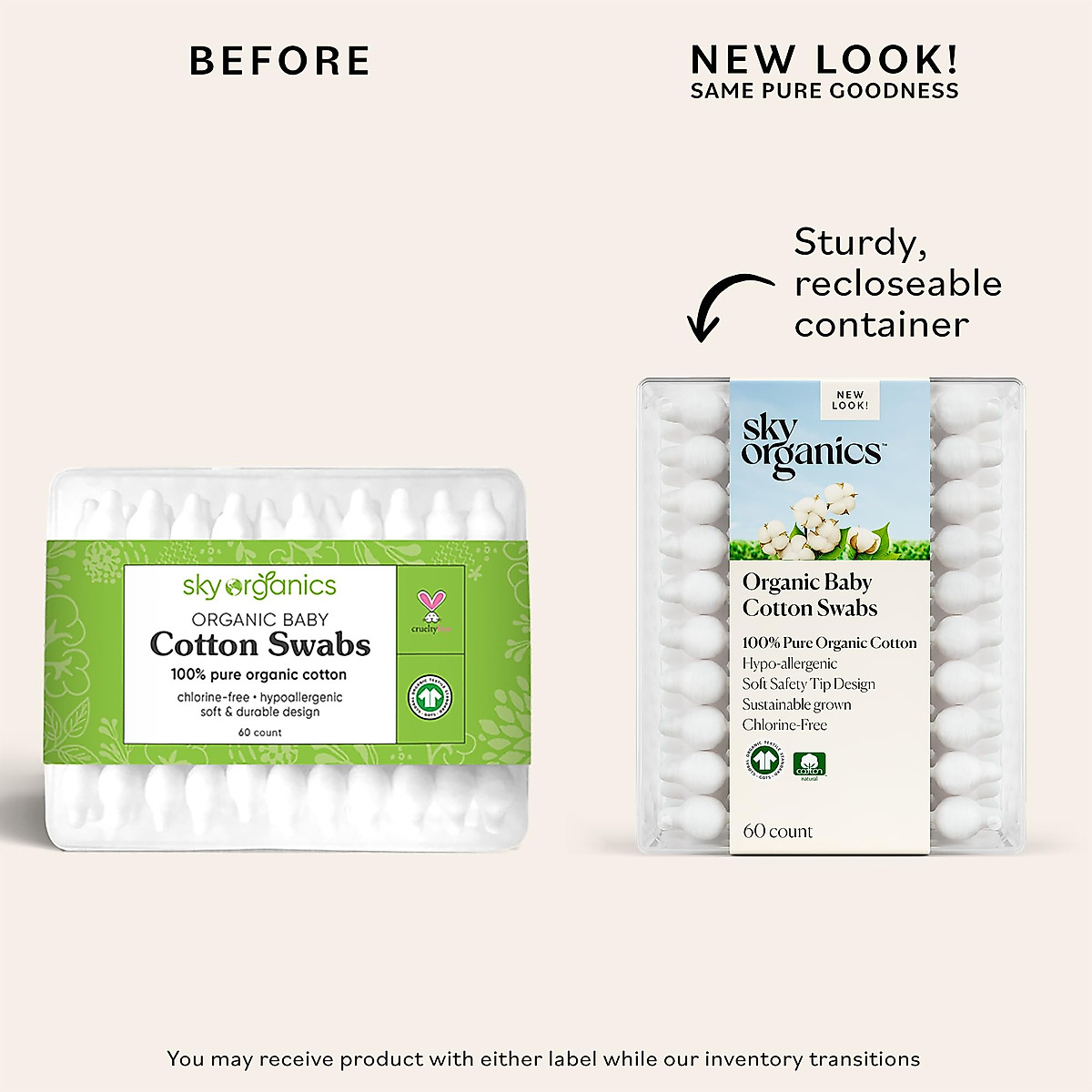 Sky Organics Organic Baby Cotton Swabs for Baby, 100% Pure Organic Cotton, GOTS Certified Organic Cotton, 60 Count