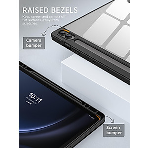 MoKo Case Fits Samsung Galaxy Tab S9 FE Plus 12.4-Inch 2023 (SM-X610/SM-X616), Lightweight Tablet Trifold Cover Case Transparent TPU + PC Back Shell with Pen Holder Slot/Auto-Wake, Black