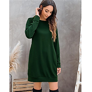 LuckyMore Sweatshirt Dress Women Casual Long Sleeve Tunic Dresses with Pockets Trendy Fall Winter Clothes Dark Green L