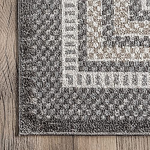 nuLOOM Anya Machine Washable Casual Border Area Rug, 6' 7" x 9', Grey