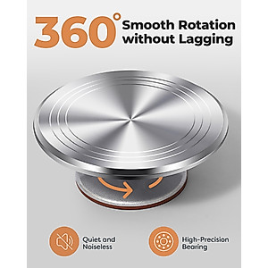 Kootek 12 Inch Cake Turntable Cake Decorating Kit Supplies, 7 Pcs Baking Supplies Aluminium Alloy Revolving Cake Decorating Stand, with 3 Icing Smoother, Icing Spatula, Silicone Spatula, Cake Cutter