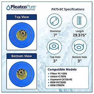 Pleatco PA75-EC Pool Filter Cartridge Replacement for Unicel: C-7676, Filbur: FC-1250, OEM Part Numbers: CX750-RE, R173205, 570074, White