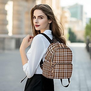 Yasala Women Fashion Backpack Gingham Plaid Cute Brown Sturdy Daily Bag Compact Regular Bag Diaper Bag