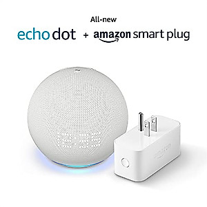 All-New Echo Dot (5th Gen, 2022 release) with clock with Amazon Smart Plug | Glacier White