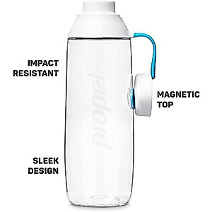 Propel 20oz Reusable Bottle, BPA Free, Impact Resistant, On-The-Go Strap, Dishwasher Safe, White + Propel Powder Packets Four-Flavor Variety Pack With Electrolytes, Vitamins and No Sugar (50 count)