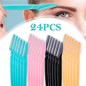 Eyebrow Razor,Eyebrow Hair Trimmers,Eyebrow Razor Shaver Blade, Eye Brow Shaper Face Razor Facial Hair Remover Tools,24PCS,(Pink+Blue+Yellow+Black),Travel Essentials