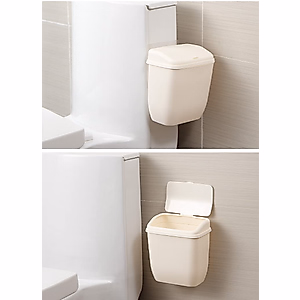 LELAKAYA White Plastic Dustbin Trash Can with Lid Wall Mounted Waste Bin Kitchen Hanging Ashbin for Bathroom Toilet Punch-Free Bin