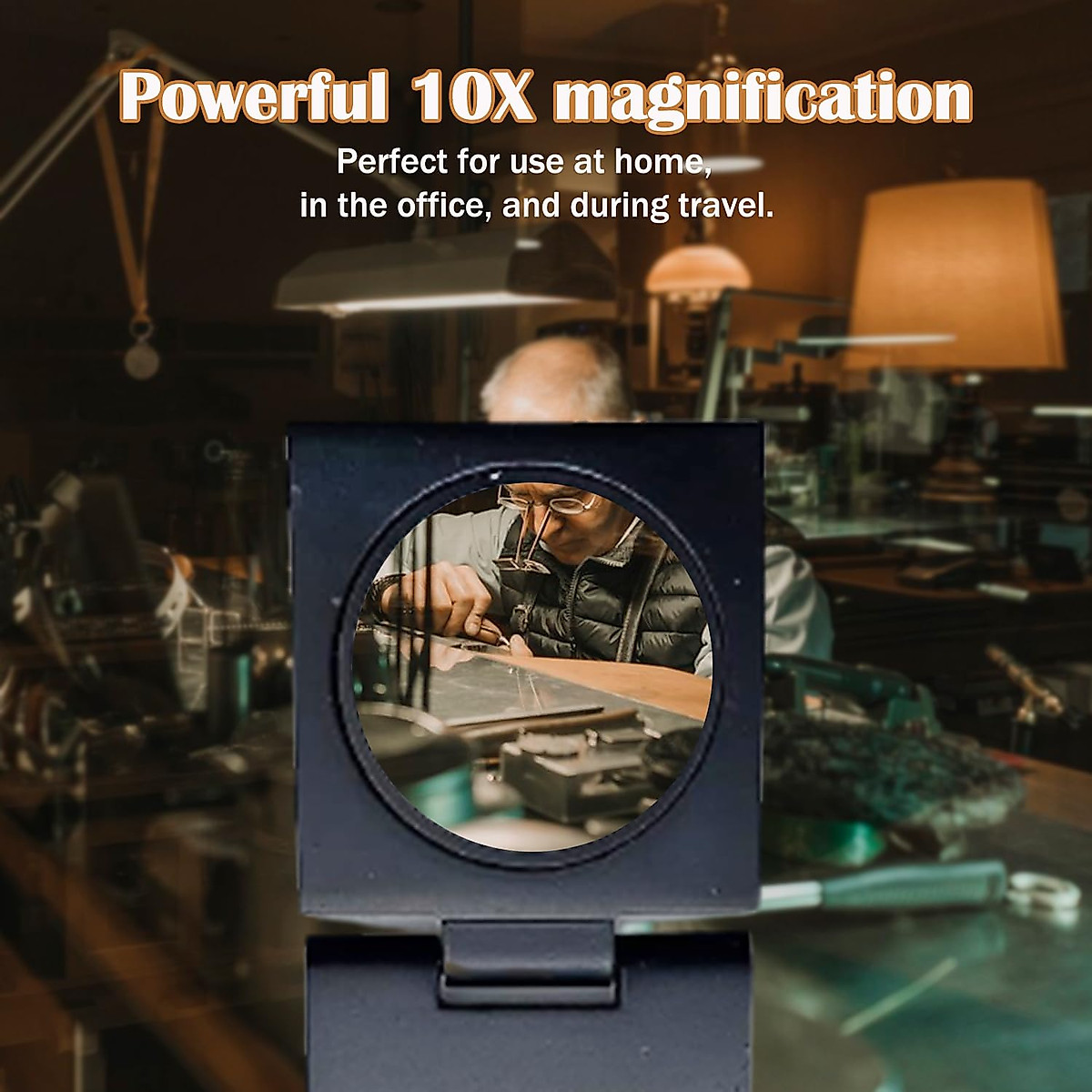 10X 28mm Mini Three-Folding Magnifier Zinc Alloy Pocket Magnifier Magnifying Glass with Scale for Textile Optical Jewelry Tool Pack of 5