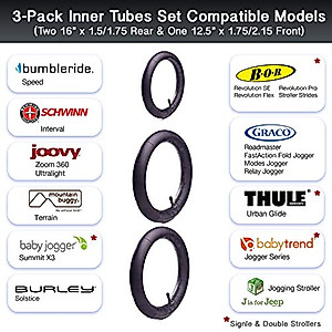 16'' Back and 12.5'' (2+1) Front Wheel Replacement Inner Tubes | Compatible with BoB Stroller Tire Tube Revolution SE/Pro/Flex/SU/Ironman - Made from BPA/Latex Free Premium Quality Butyl Rubber