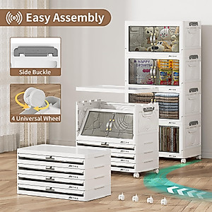 MDTMR Stackable Storage Bins with Side Handle,25.2GAL Stackable Storage Bins with Lids,Collapsible Plastic Storage Bins with Doors and Wheels