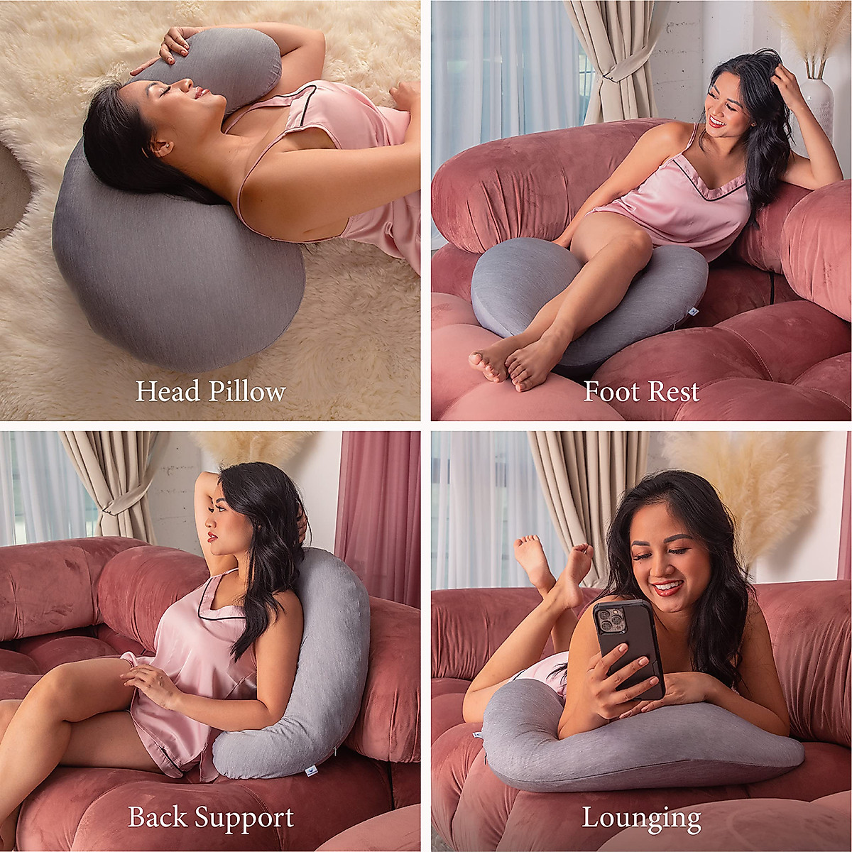 Pharmedoc Nursing Pillow for Breastfeeding – Breast Feeding Pillows for Mom - Bottle Feeding - Support for Mom and Baby - Pregnancy Maternity Pillows, Baby Shower Must Haves - Grey Cooling Cover