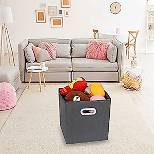 SEVENDOME Fabric Cloth Storage Bins,Fabric Cube Organizer with Dual Handles Foldable Cube Storage Baskets for Home Bedroom Storage,Set of 3, Gray